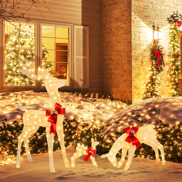 Red Barrel Studio® 3-piece Reindeer Family Set W/ Led Lights Christmas Deer Weather-resistant ...